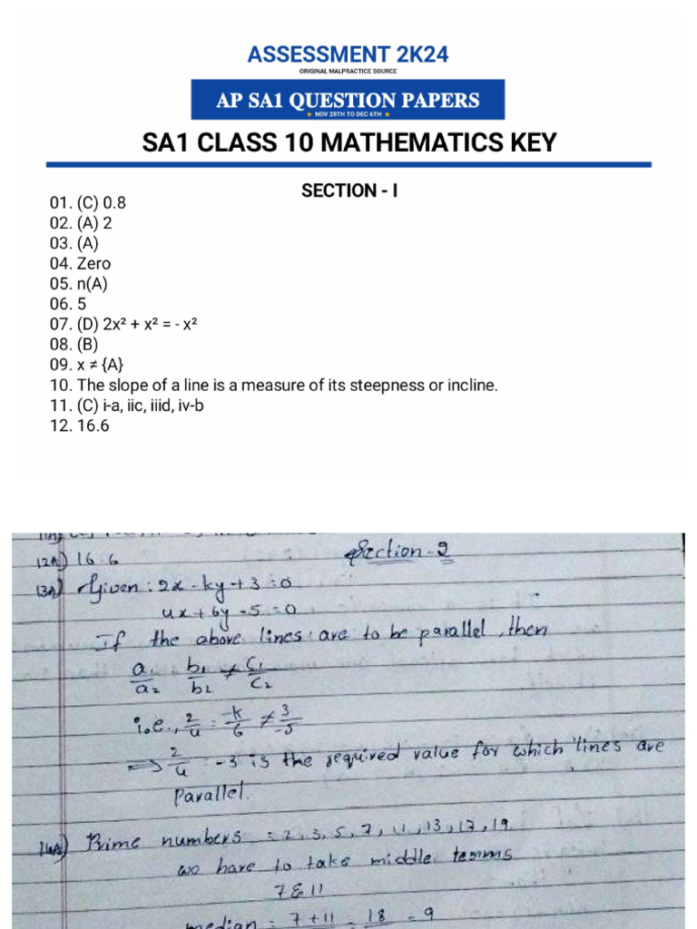 c10 Sa1 Maths Key | PDF