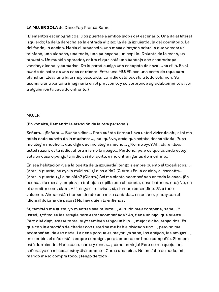 LA MUJER SOLA de Darío Fo y Franca Rame | PDF