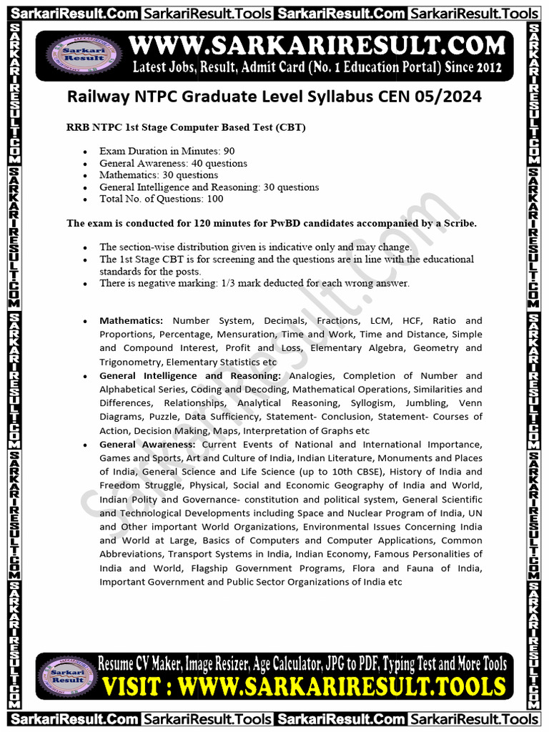 RRB NTPC Graduate Level Syllabus 2024 | PDF
