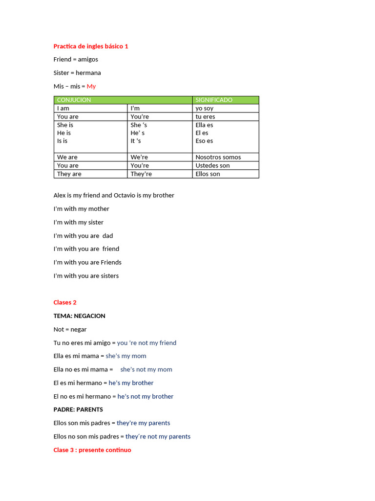 Practica de Ingles Básico 1 | PDF