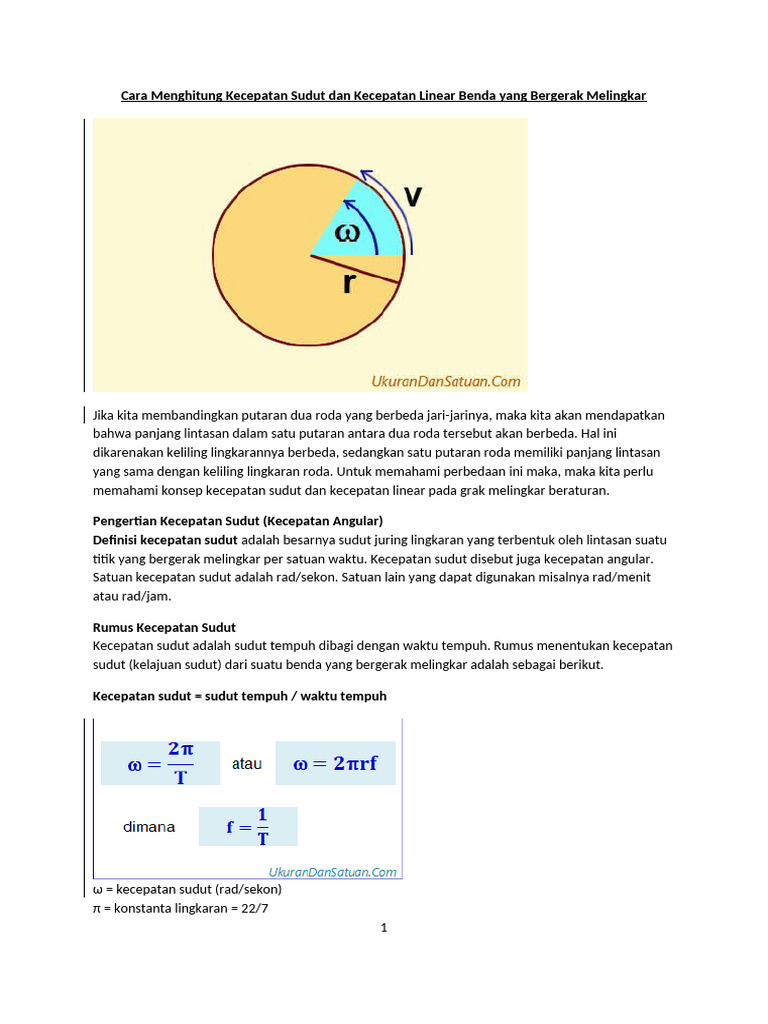 Cara Menghitung Kecepatan Sudut Dan Kecepatan Linear Benda Yang ...
