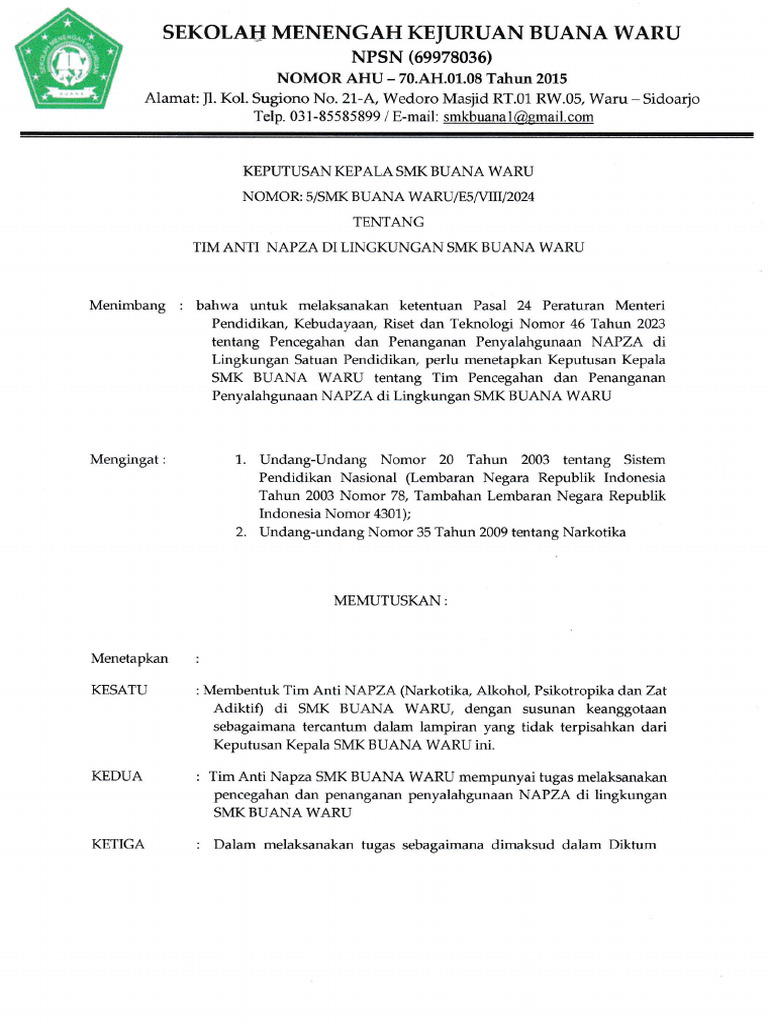 SK Tim Anti Napza | PDF