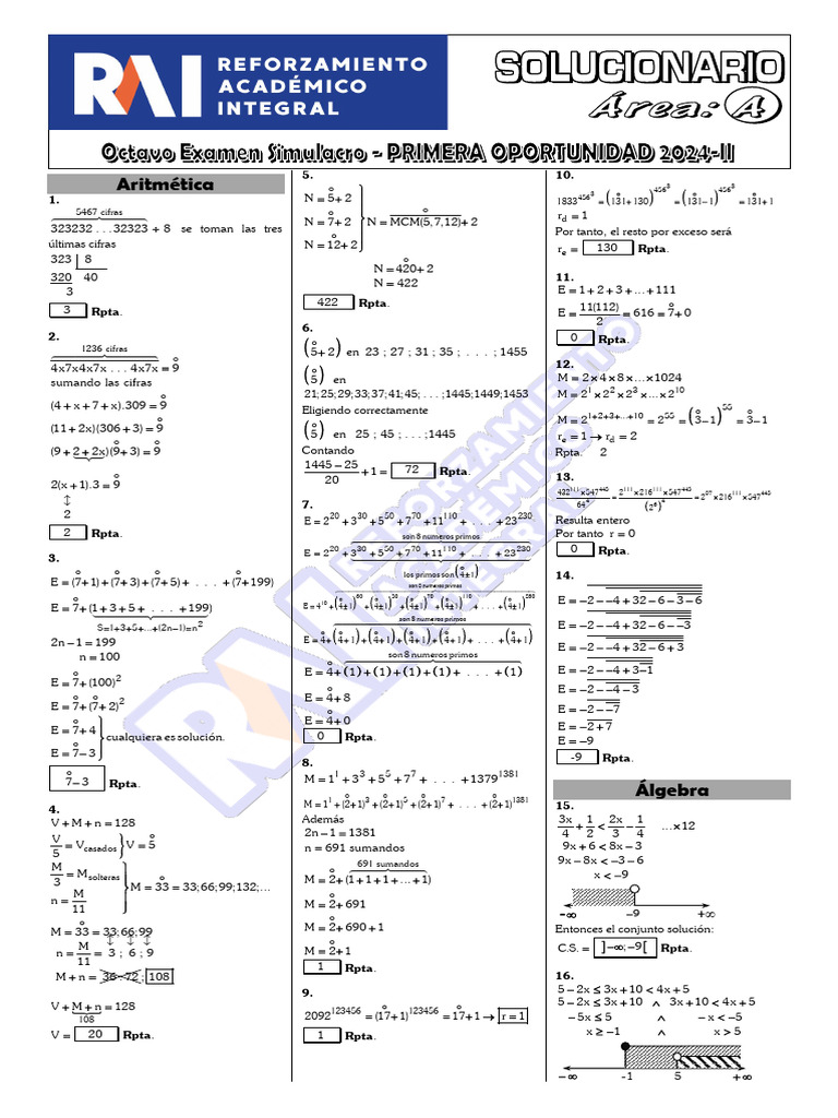 Solucionario Examen Semanal P-O Grupo A 2024-II | PDF
