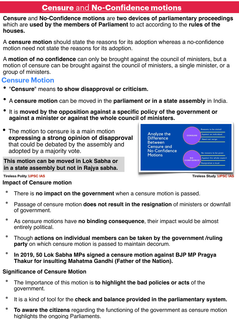 Censure and No-Confidence Motions | PDF