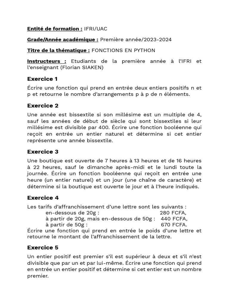 IFRI LangagePython TP2 | PDF