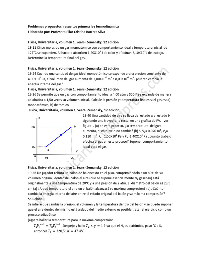 Problemas Propuestos y Resueltos Primera Ley Termodinc3a1mica 1 | PDF