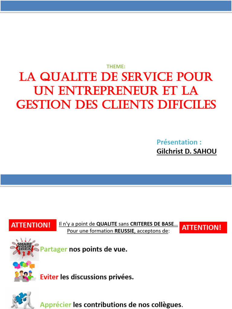 Qualité de Service et Clients Difficiles | PDF | Qualité de service ...