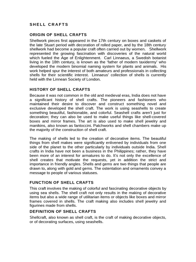 Shell Crafts Origin of Shell Crafts | PDF