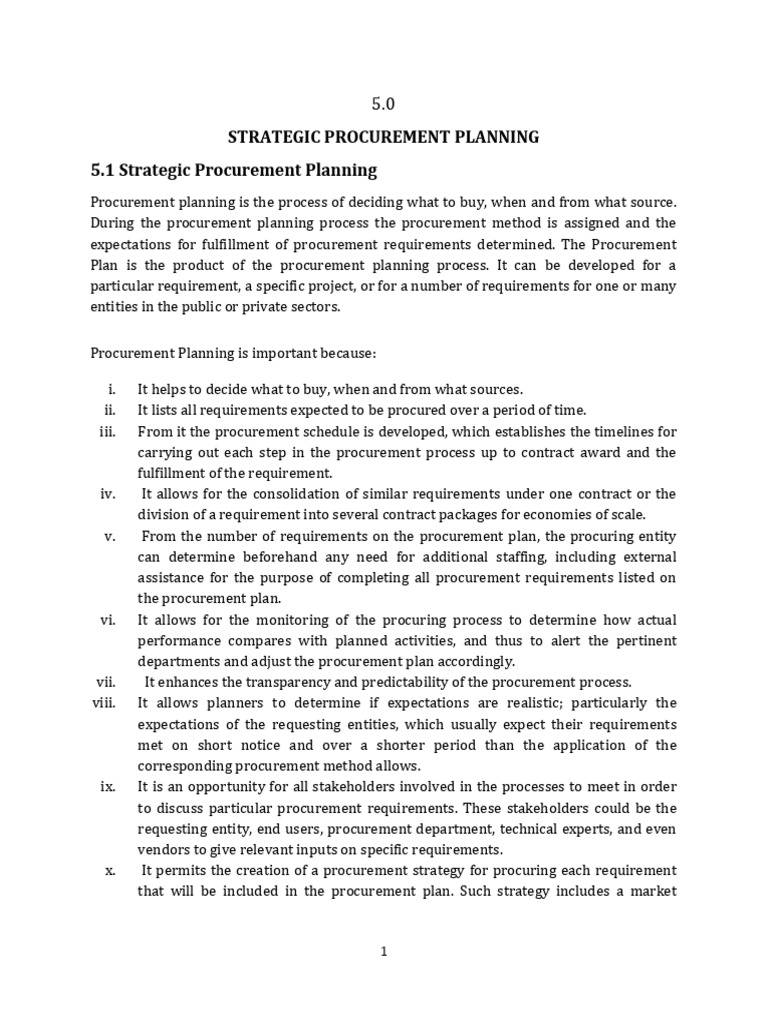 5.0 Strategic Procurement Planning | PDF