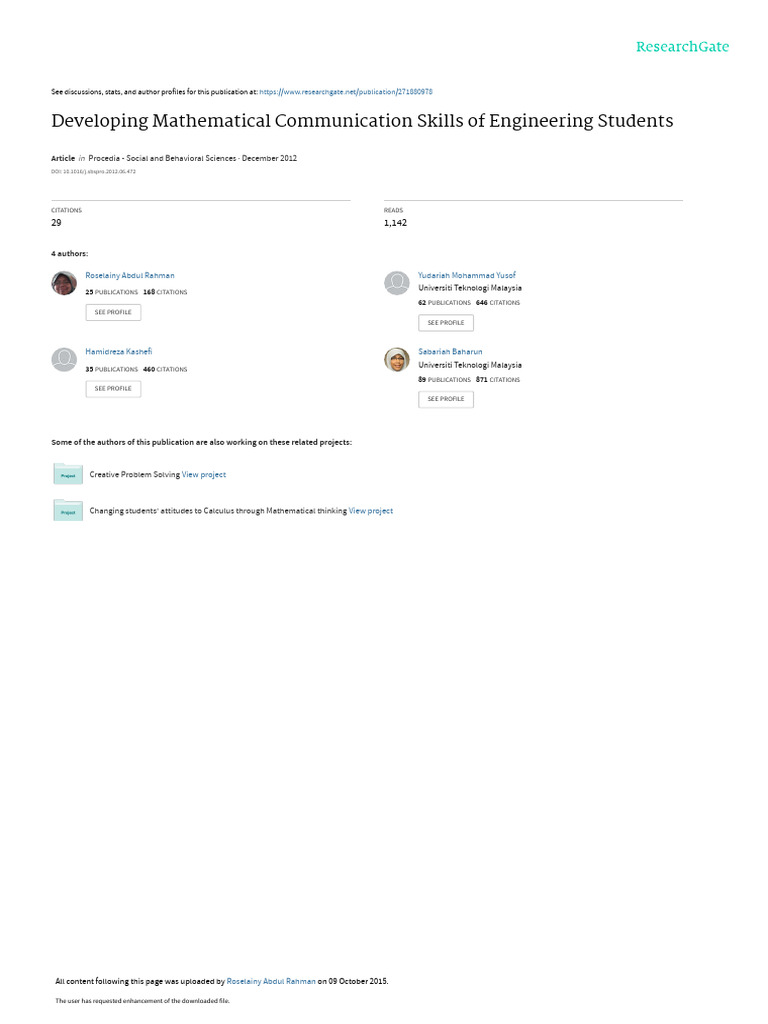 Developing Mathematical Communication Skills of en | PDF