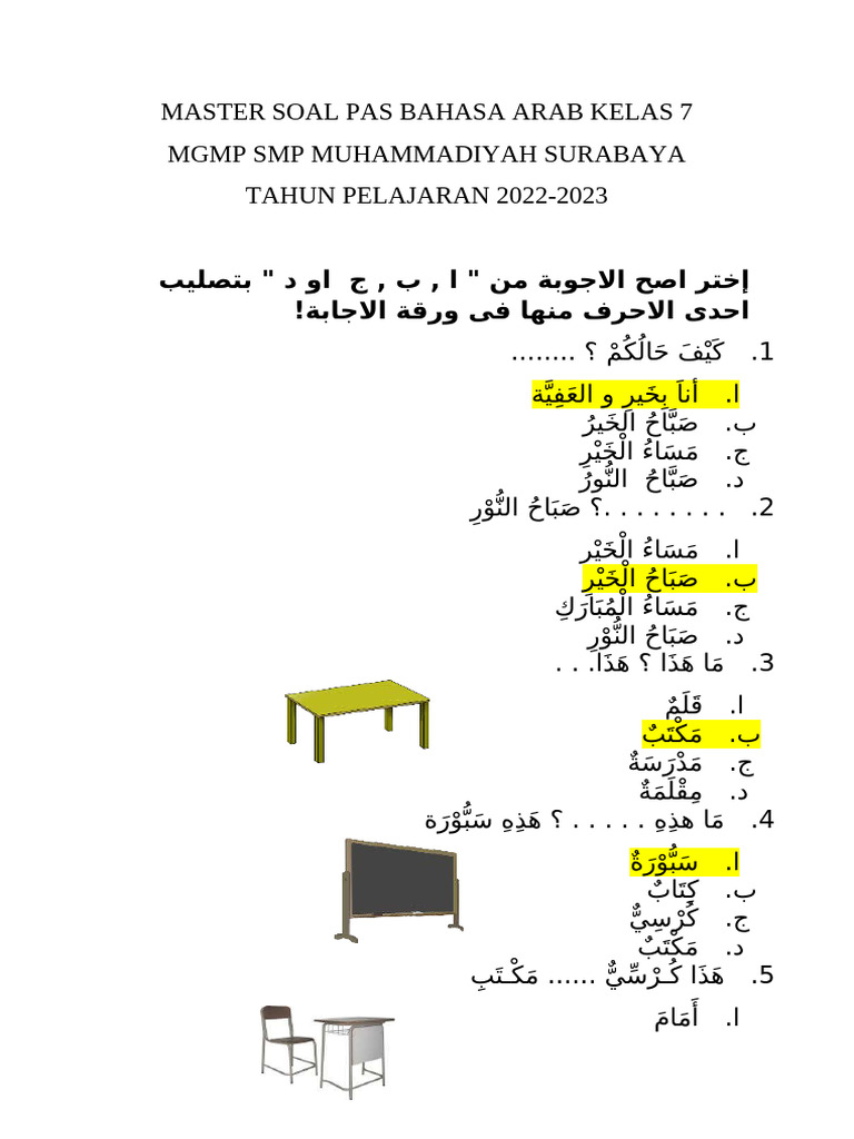 Master Soal Pas Bahasa Arab Kelas 7 | PDF