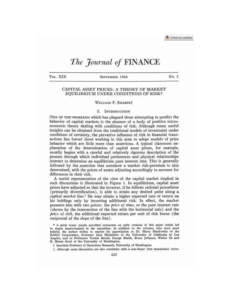 Sharpe's 1964 Capital Asset Pricing Model | PDF | Creative Commons ...