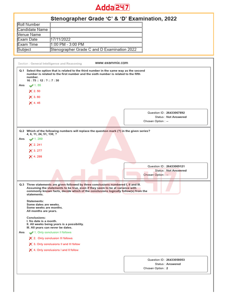 SSC Stenographer Question Paper 18 November 2022 2nd Shift in English | PDF