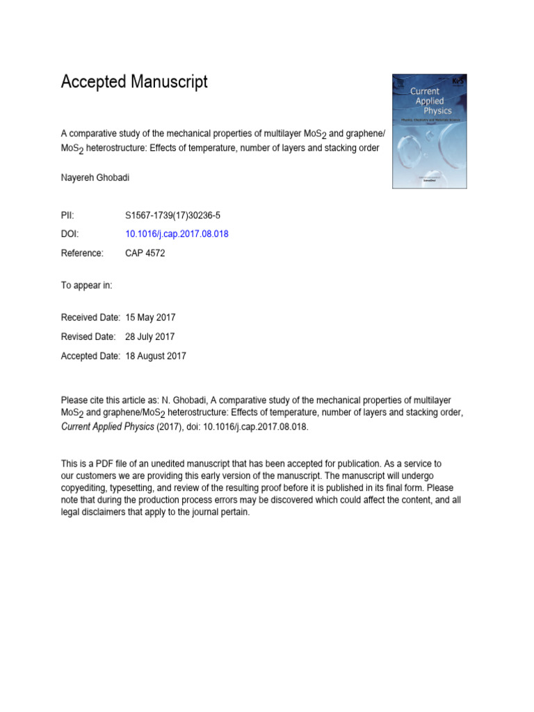 Graphene-MoS2 Interlayer Distance and Thickness | PDF