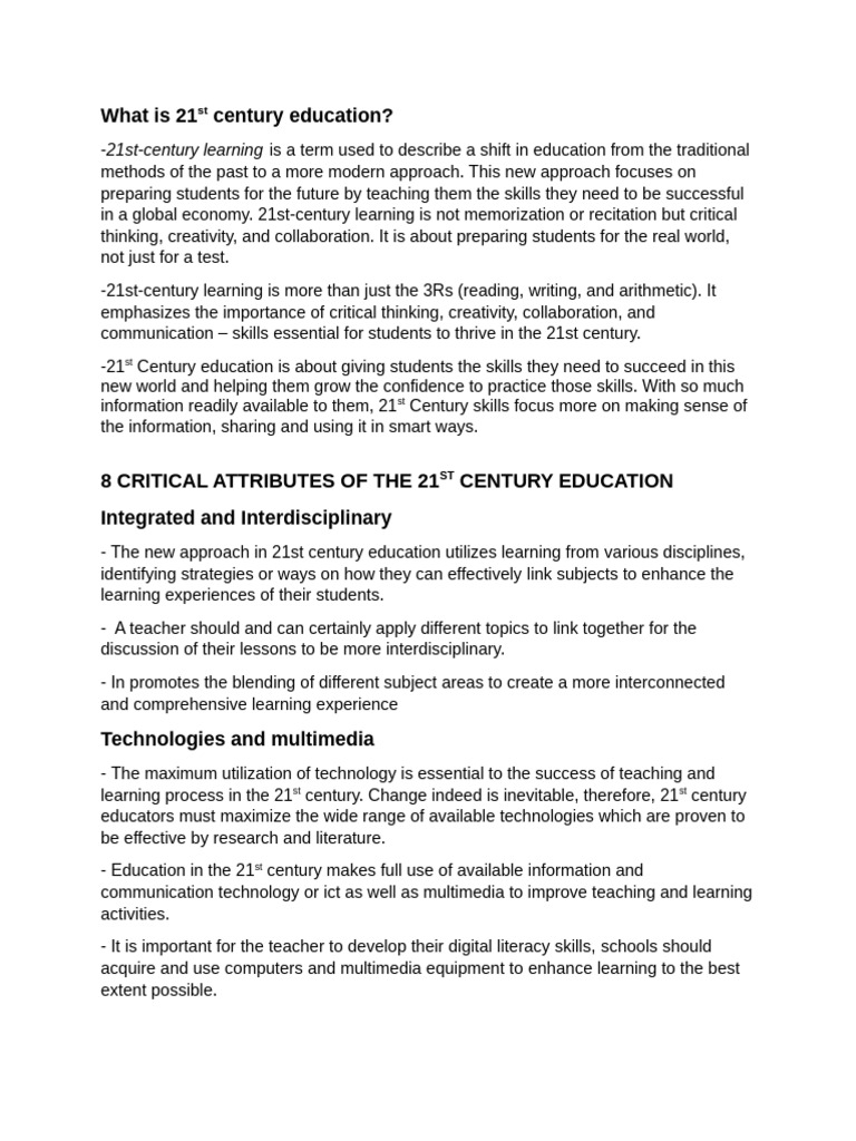 8 Critical Attributes of 21st Century Education | PDF | Learning ...