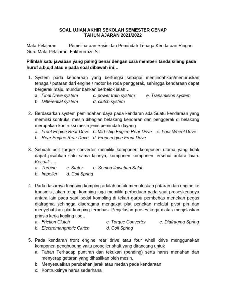 Soal Dan Jawaban Ujian Sasis Genap | PDF