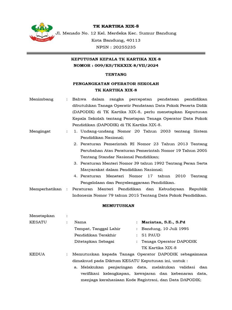 SK OP Dapodik 2024 | PDF