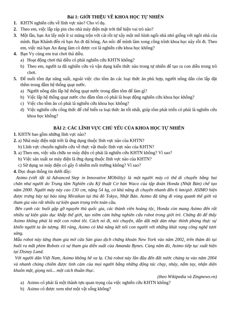 BÀI TẬP KHTN 6 | PDF