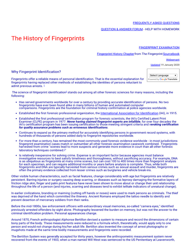 The History of Fingerprints | PDF