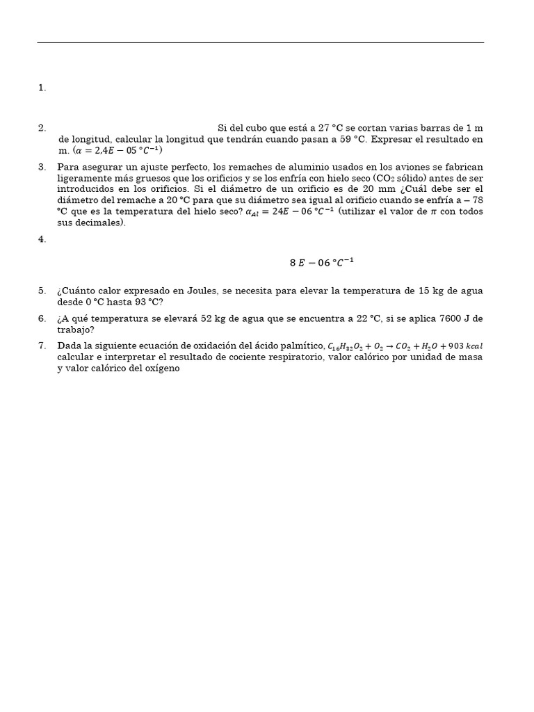 Actividad 02. Ejercicios de Temperatura y Calor | PDF