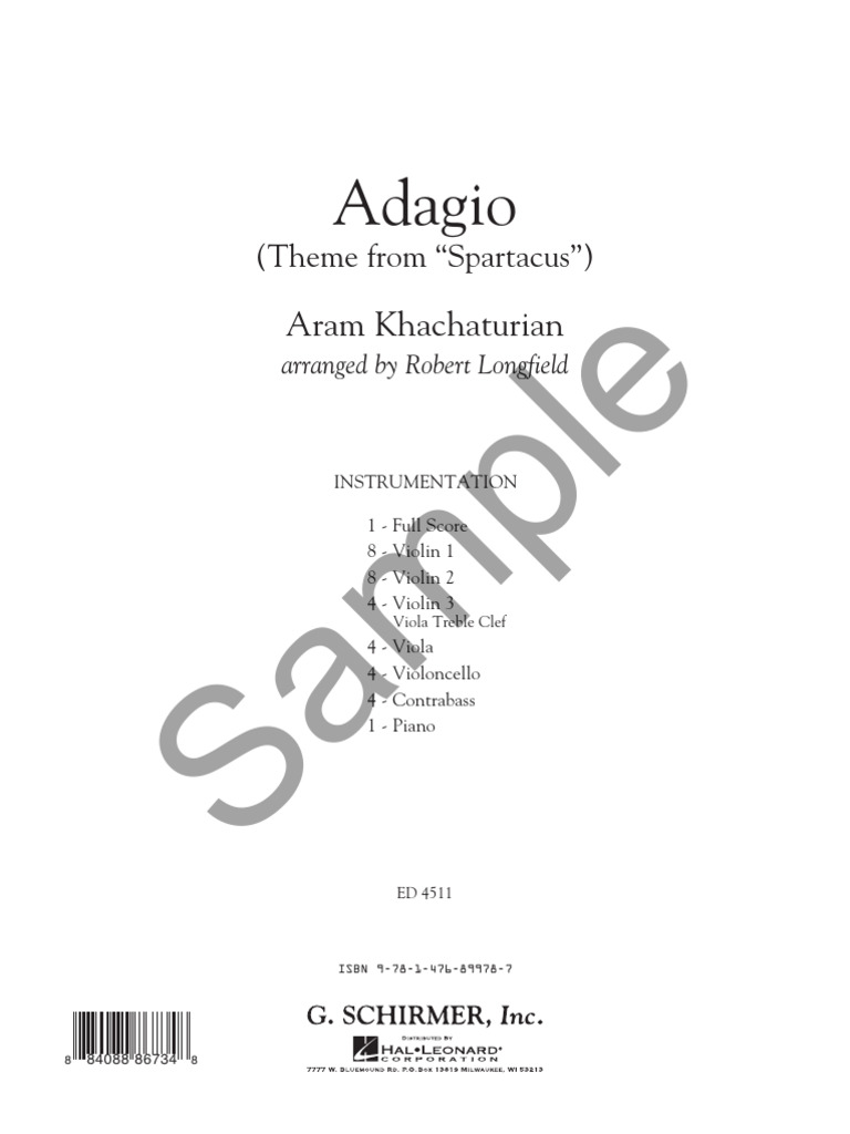 Adagio Pdfcoffee - Com Theme From Spartacus by Khachaturian | PDF