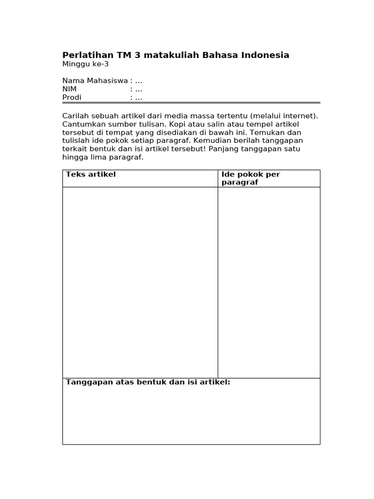 Perlatihan TM 3 MK Bhs Indonesia (Ide Pokok Paragraf) | PDF