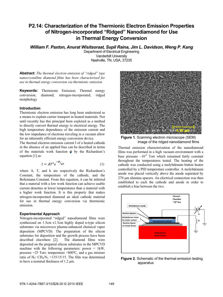 Thermionic Emission in Nitrogen-Doped Nanodiamond | PDF | Cathode ...