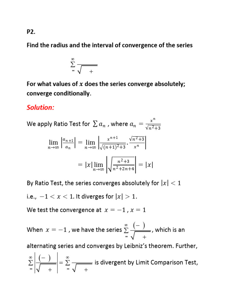 Solution:: P2. Find The Radius and The Interval of Convergence of The Series | PDF