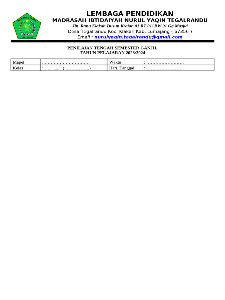 Contoh Kop Soal UTS | PDF