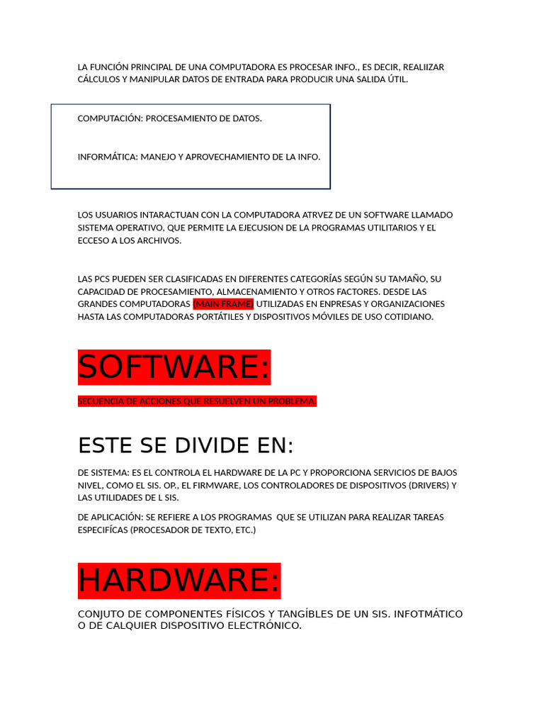 LA FUNCIÓN PRINCIPAL DE UNA COMPUTADORA ES PROCESAR INFO | PDF