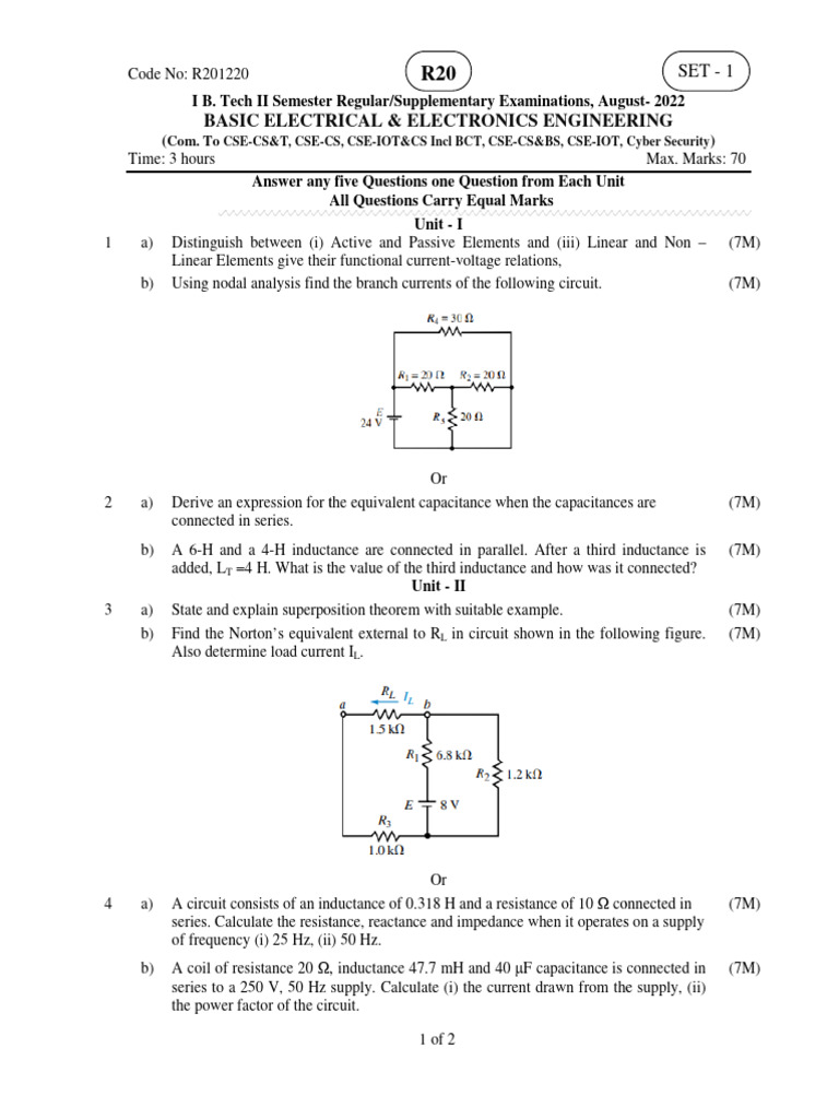 Basic Electrical Electronics Engineeerring Aug 2022 | PDF | Electric Motor | Transformer