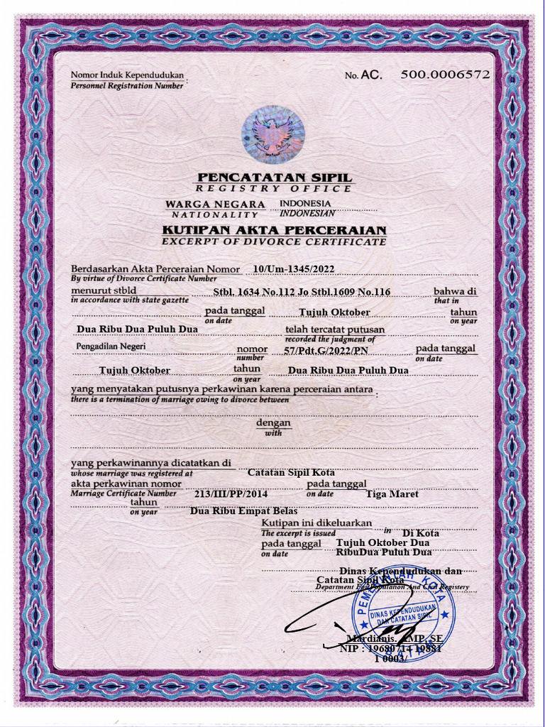 Akta Cerai Andry | PDF