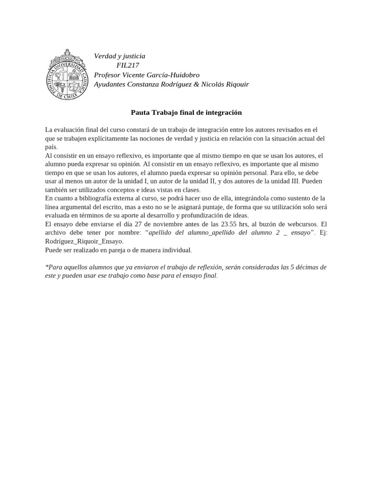 Pauta Trabajo Final de Integración | PDF