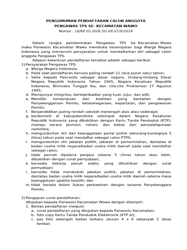 SK Dan Pedoman Pembentukan PTPS Pilkada 2024 | PDF