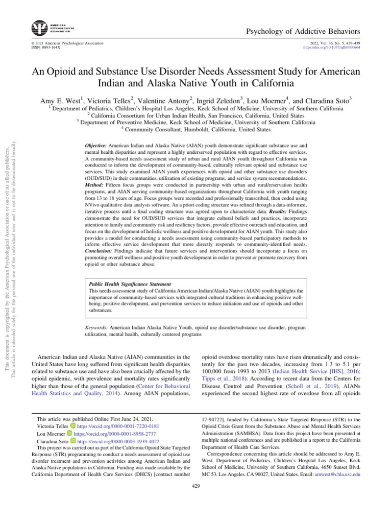 OUD SUD Needs Assessment AIAN in Calif 2021 | PDF