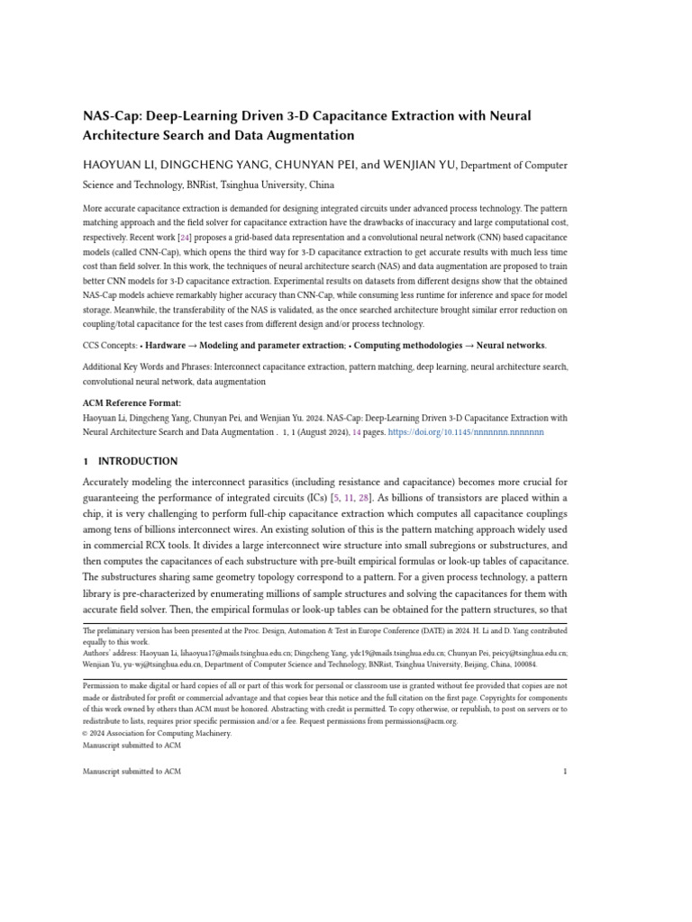 NAS-Cap Deep-Learning Driven 3-D Capacitance Extraction With Neural | PDF