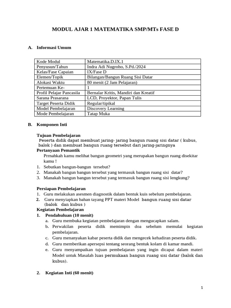 Modul Ajar Mat Kelas Ix Bab 2 BRSD | PDF