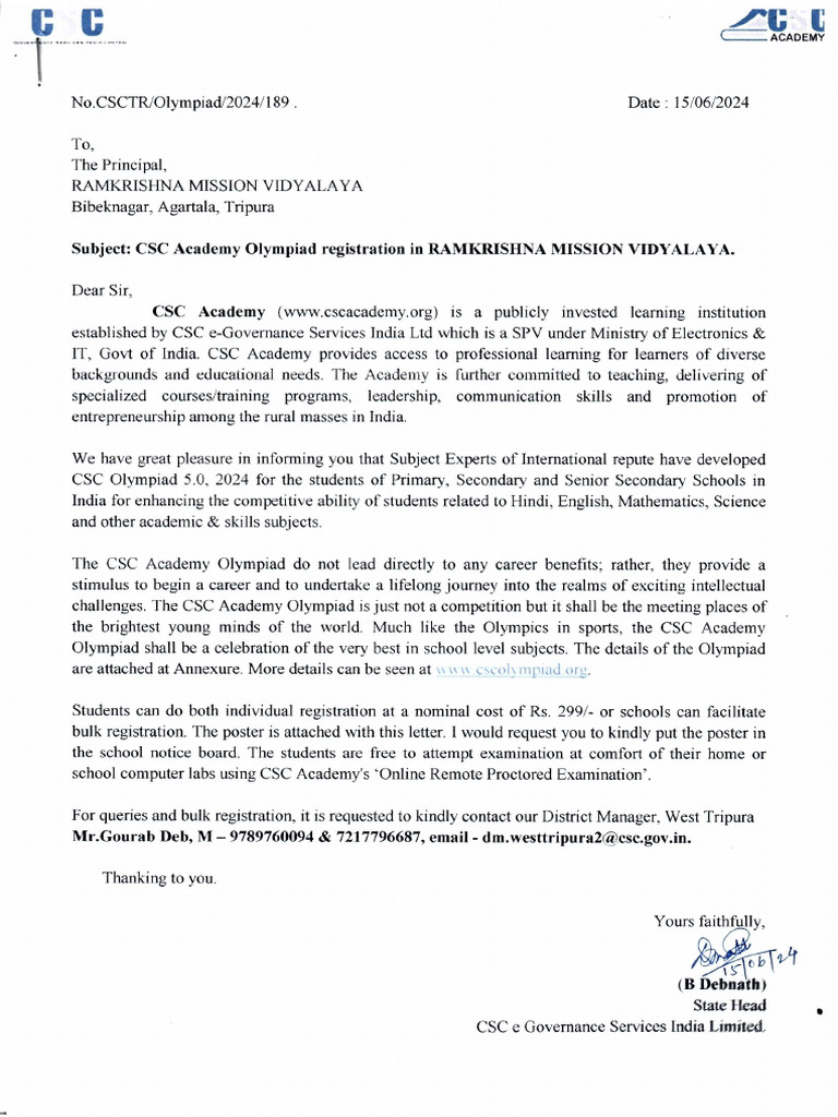 CSC Olympiad Request | PDF