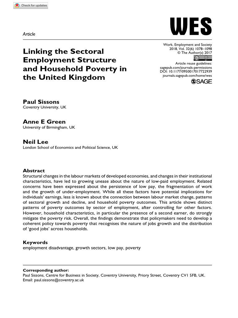 Linking The Sectoral Employment Structure and Household Poverty in The ...