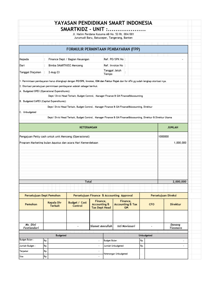 Template Form Permintaan Pembayaran (FPP). | PDF