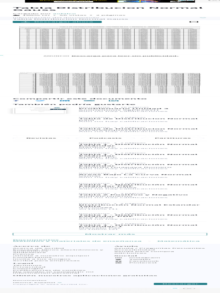 Tabla Distribucion Normal Gauss PDF Métodos Matemáticos y Cuantitativos ...