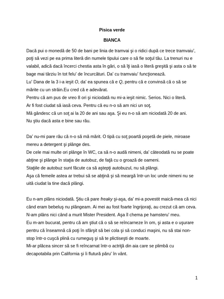 Elevi Monolog Corina - Bianca | PDF