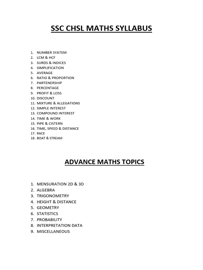 SSC CHSL Maths Syllabus | PDF
