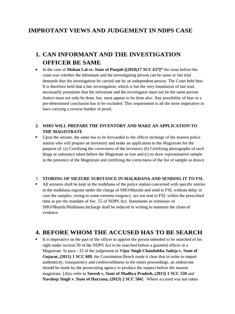 Improtant Views and Judgement in NDPS Case | PDF | Judgment (Law ...