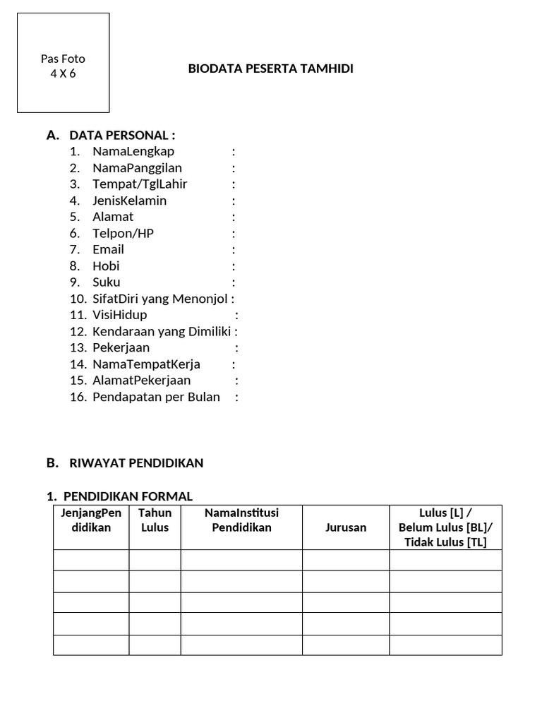 FORM BIODATA KOSONG | PDF