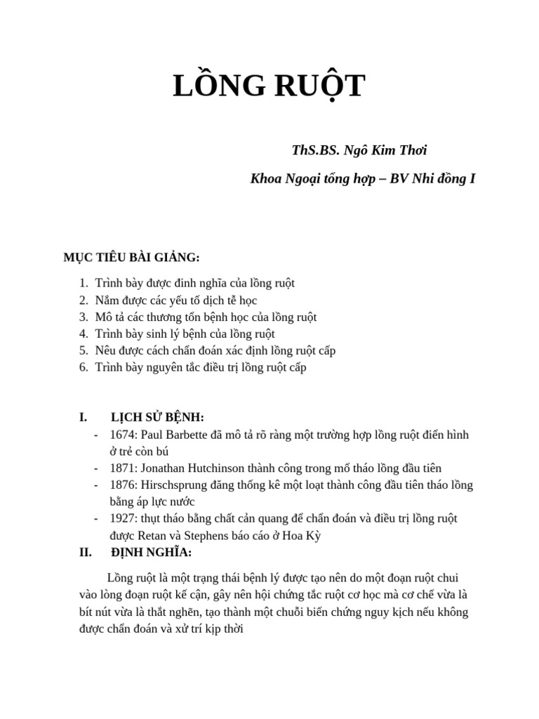 L NG Ru T: Ths - Bs. Ngô Kim Thơi Khoa Ngo I T NG H P - BV Nhi Đ NG I | PDF