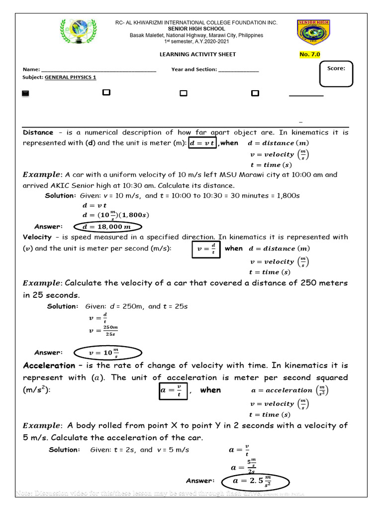 Activity No 7.0 and 7.1 GEN - PHY1 | PDF | Acceleration | Velocity