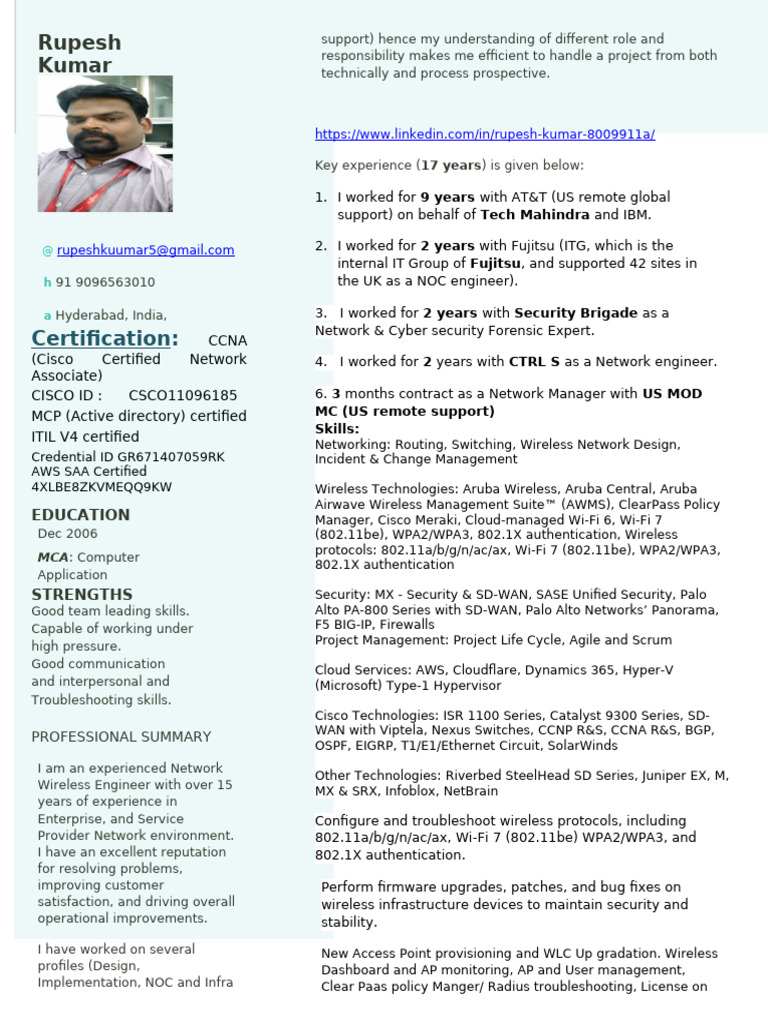 Network SME Sample Resume | PDF | Computer Network | Computers