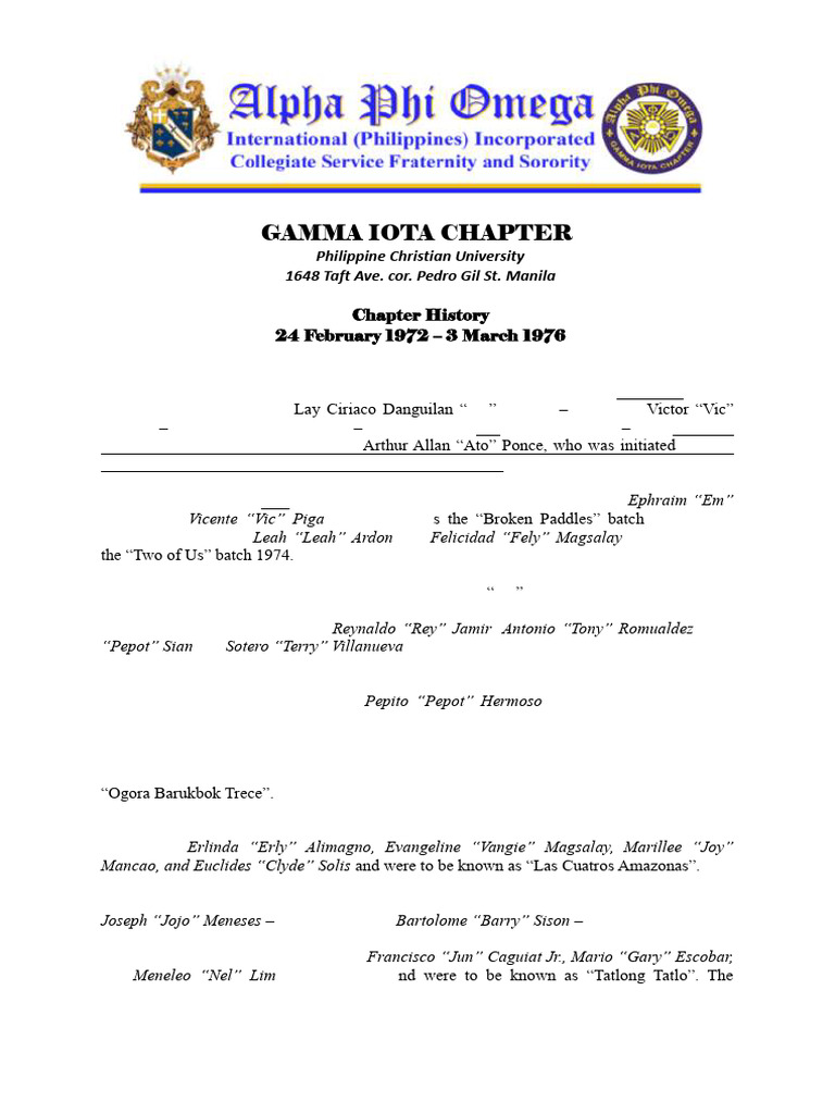 Amended Gamma Iota Chapter History PDF | PDF