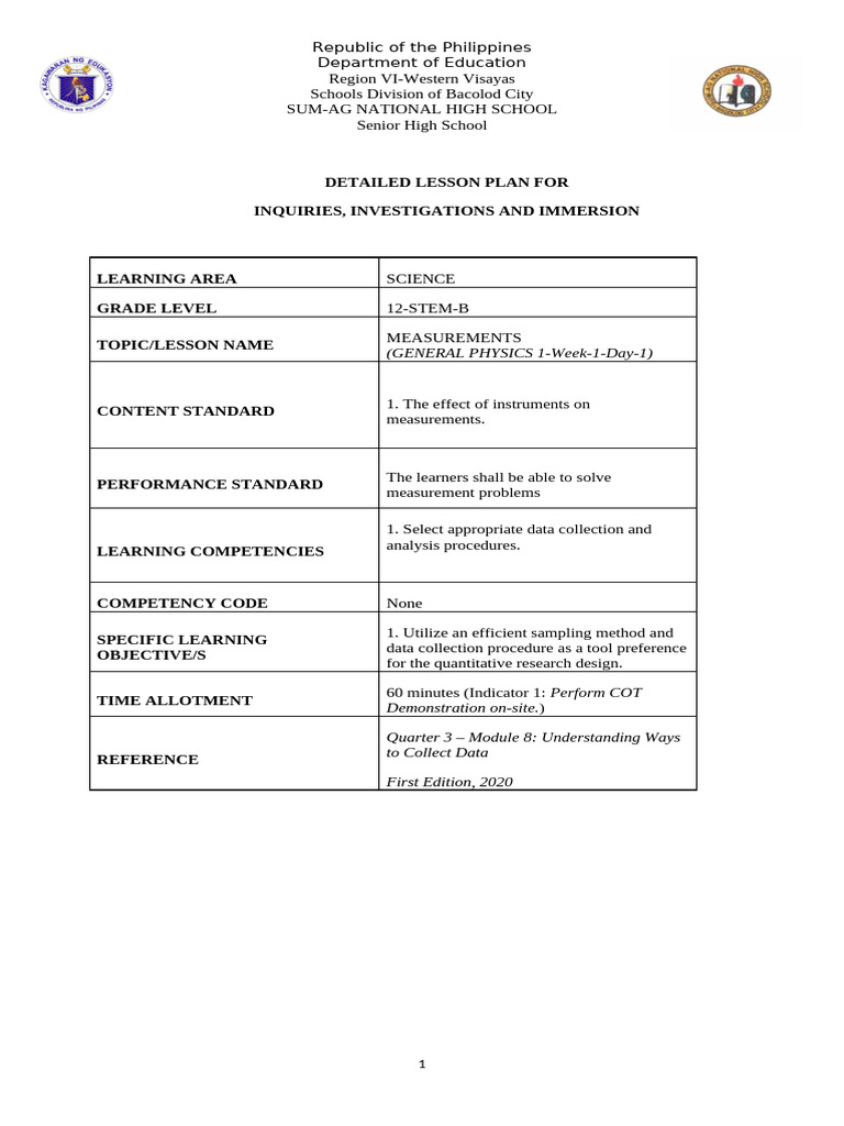 General Physics 1 Week 1 Lesson Plan | PDF